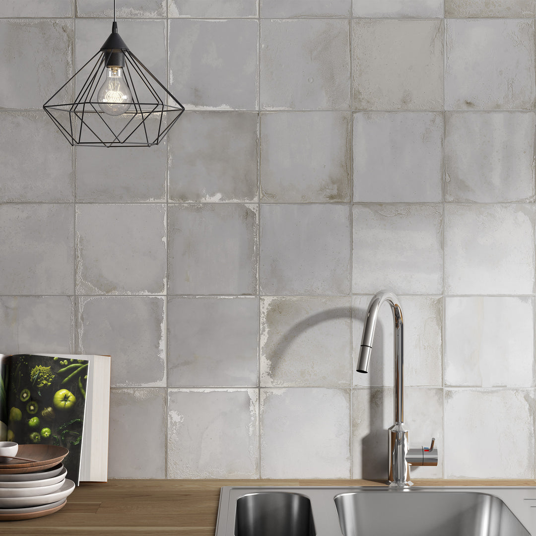 Geometric Calm Nacre White 8x8 Porcelain Tile – Glazzio Surfaces