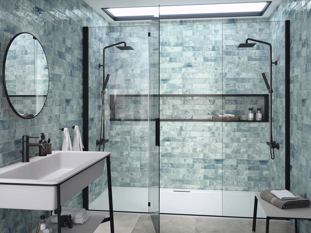 Rain Drops Teal Sky 3x12 Ceramic Tile – Glazzio Surfaces